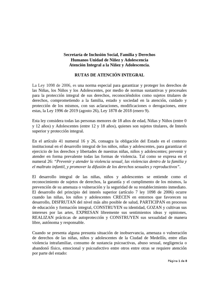 Rutas de Atención Integral Niñez y Adolescencia | PDF | Violencia | Violencia doméstica