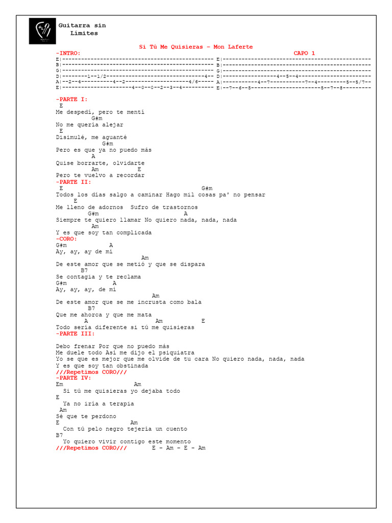 Acordes y Letra de "Si Tú Me Quisieras" | PDF