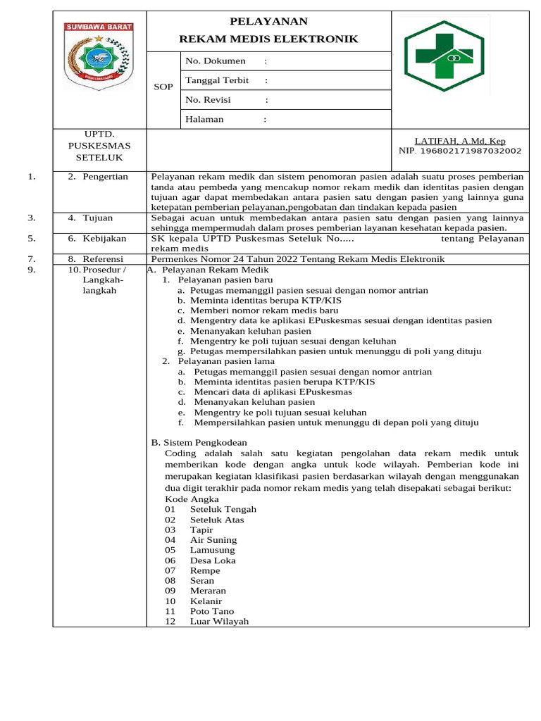 Sop Pelayanan Rekam Medis | PDF