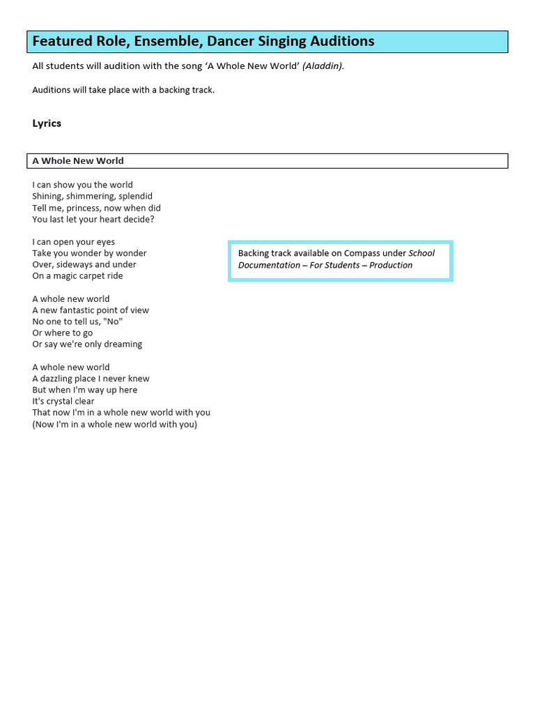 A Whole New World Lyrics | PDF
