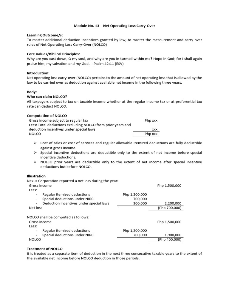 Understanding Net Operating Loss Carry-Over | PDF | Tax Deduction ...