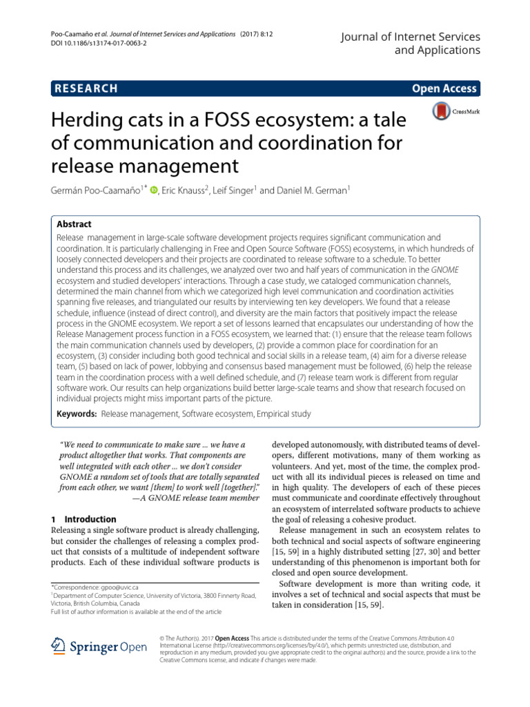 Herding cats in a FOSS ecosystem: a tale of communication and ...