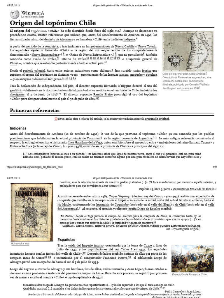 Origen del Topónimo Chile | PDF | Imperio Inca | Chile