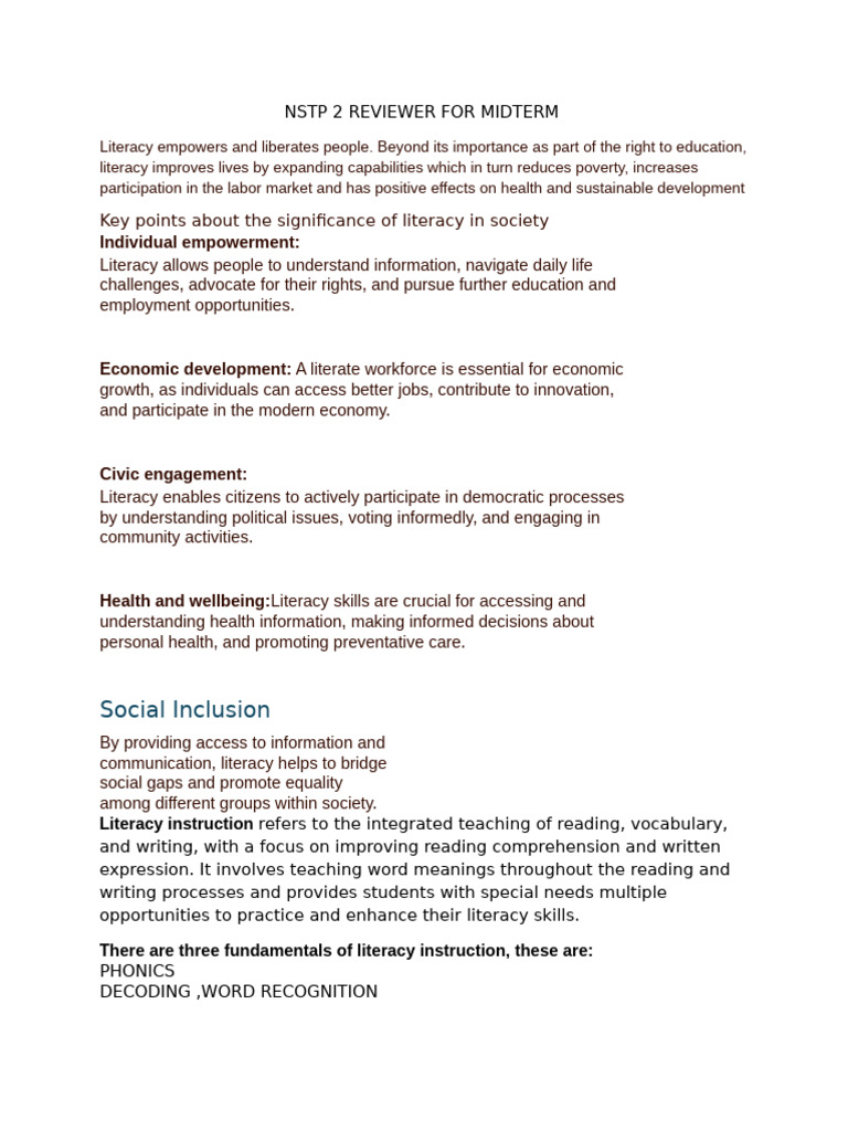 NSTP 2 Reviewer For Midterm 2025 2026 | PDF | Phonics | Educational Assessment