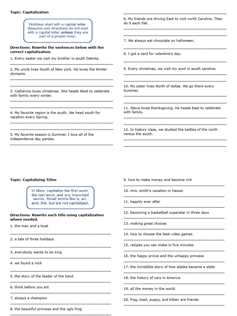 1 Summer - Capitalization and Punctuation | PDF