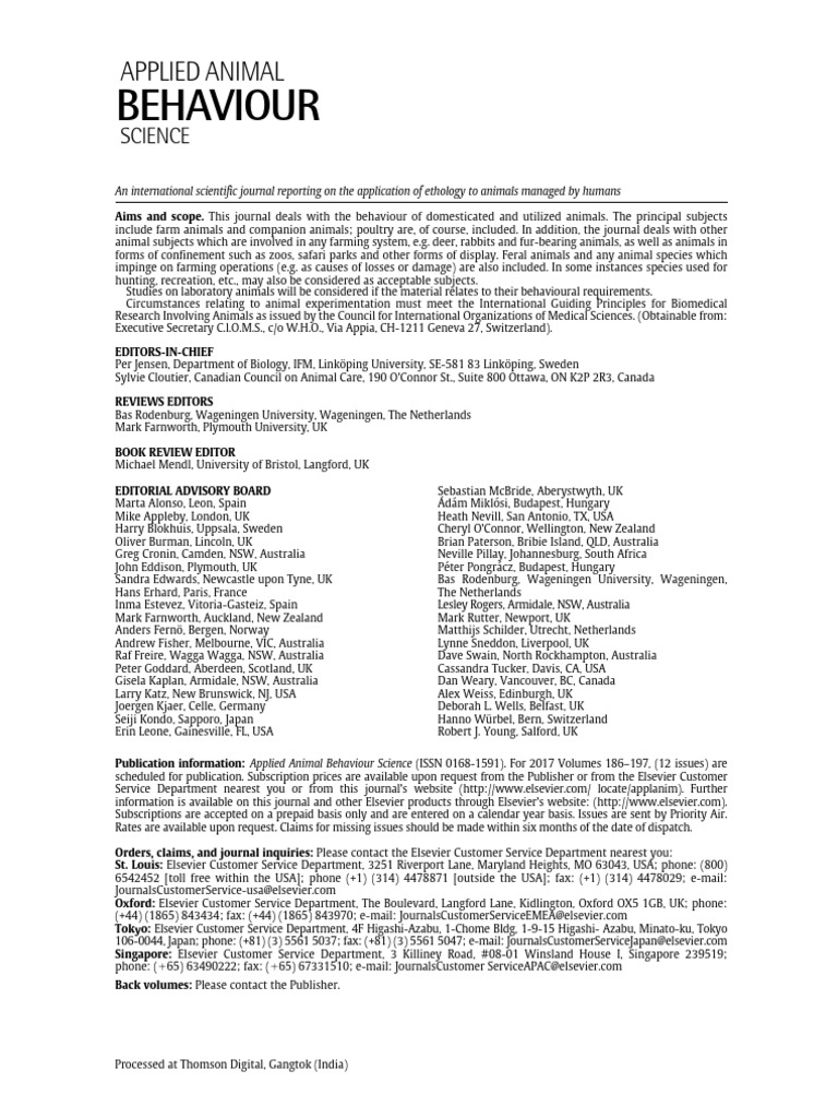 Inside Front Cover - Editorial Board - 2017 - Applied Animal Behaviour ...
