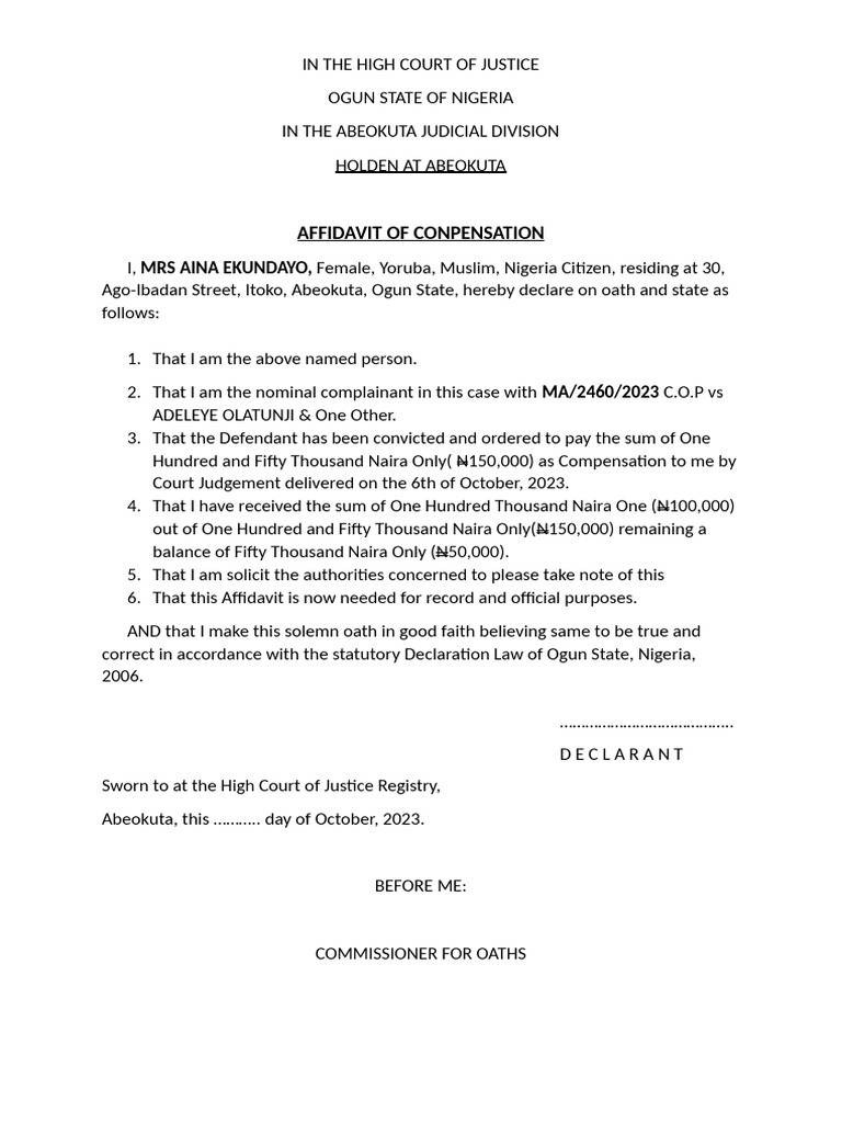 Affidavit For Compensation | PDF