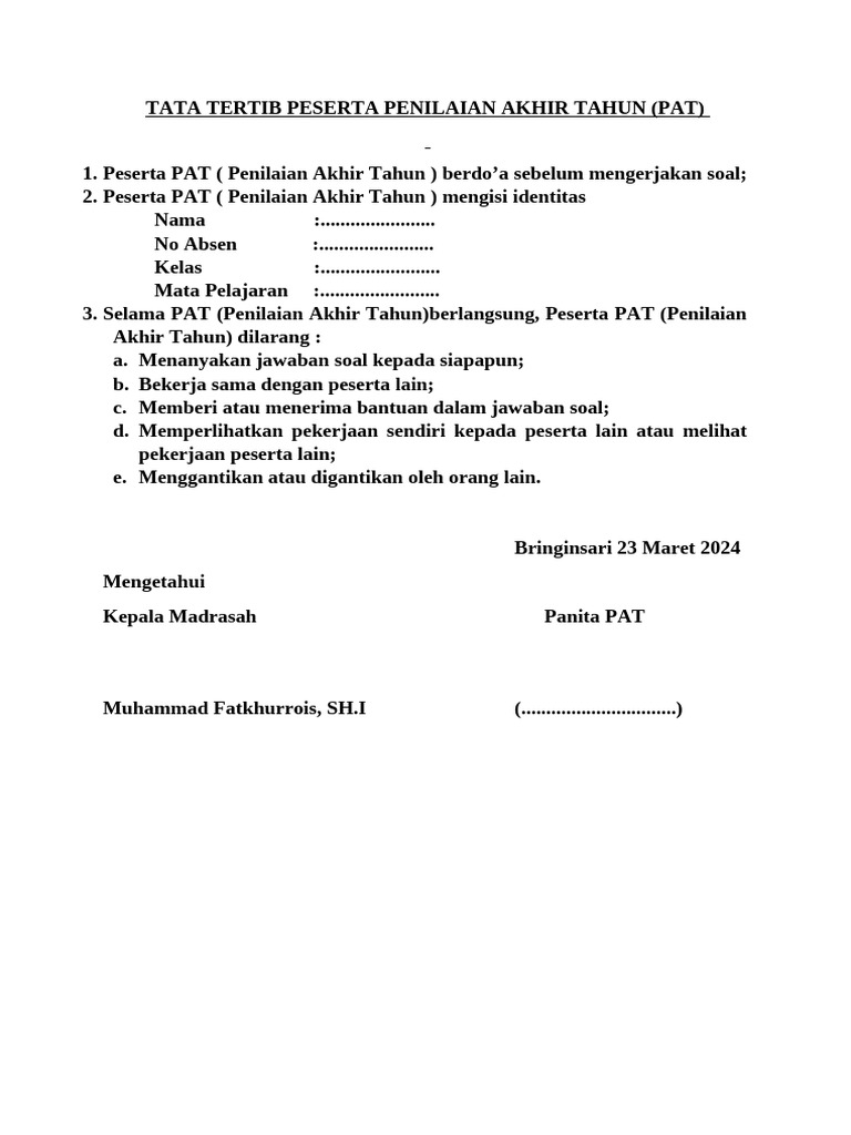 Tata Tertib Peserta Pat | PDF