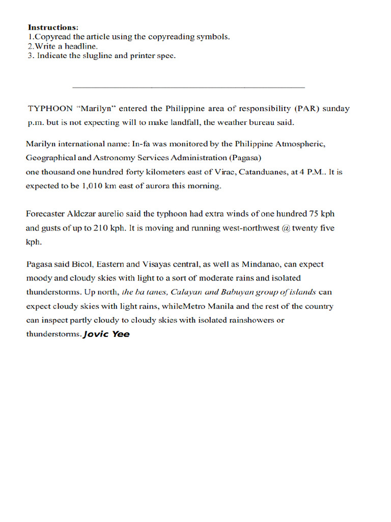 Copyreading Worksheet | PDF