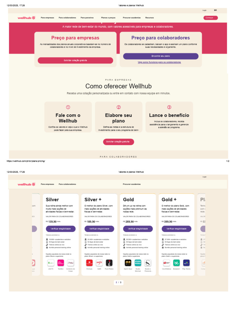 Valores e Planos Wellhub | PDF