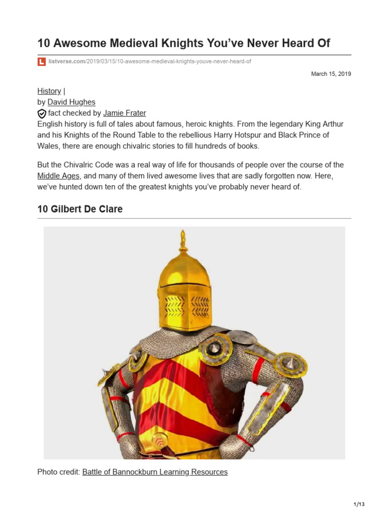 10 Lesser-Known Medieval Knights | PDF | Battle Of Bannockburn ...