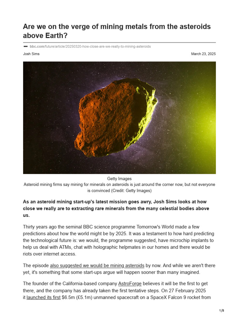 Are We On The Verge of Mining Metals From The Asteroids Above Earth | PDF | Asteroid | Mining