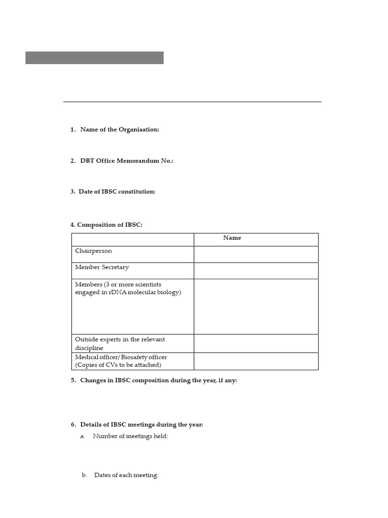 Form A3: Annual Report of The Institutional Biosafety Committee To RCGM ...