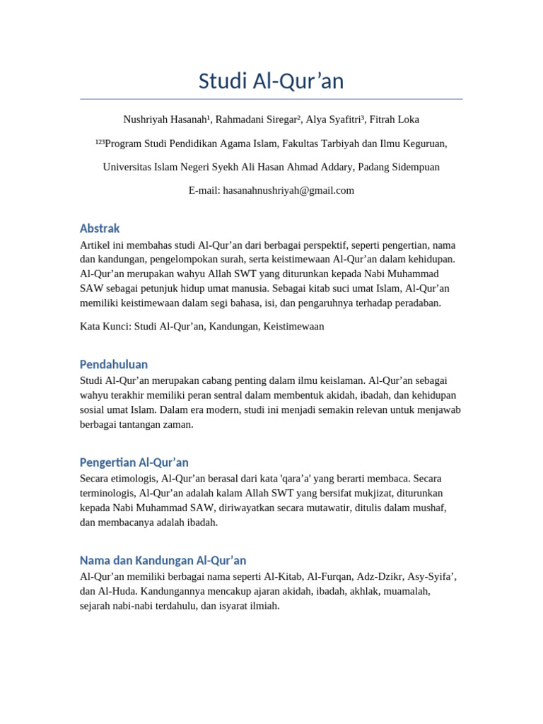 Studi Al Quran Artikel Jurnal | PDF