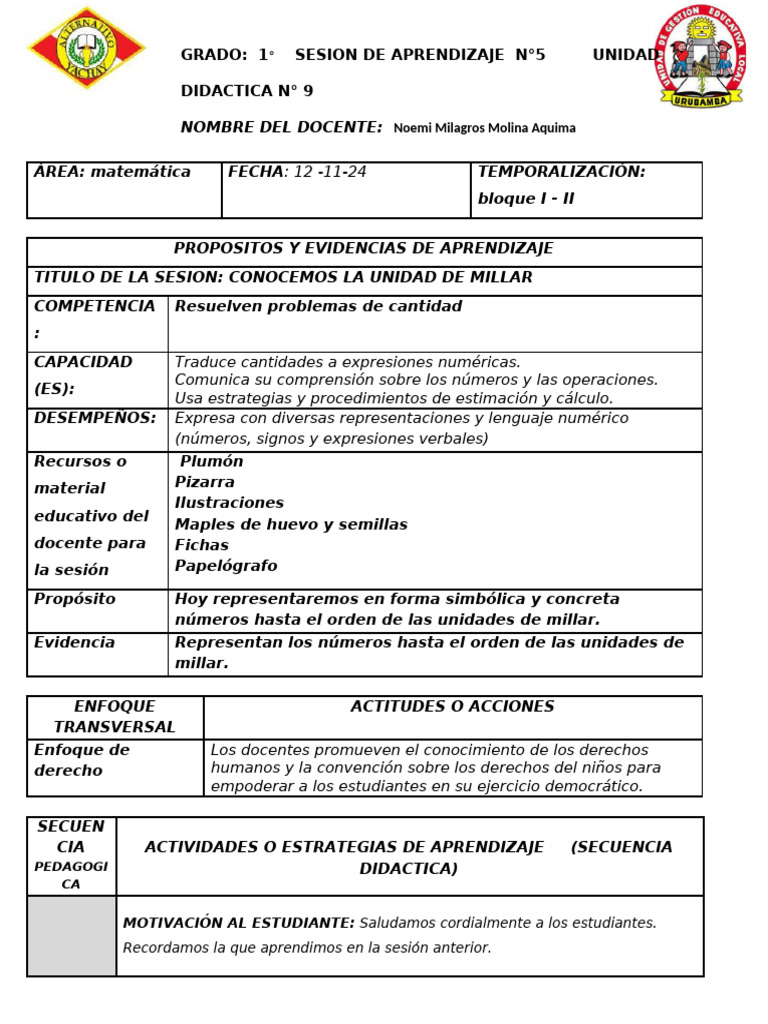 SESION UNIDAD DE MILLAR | PDF | Aprendizaje | Modificación de comportamiento