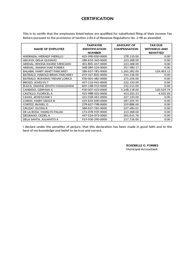 Certification For BIR CY 2024 | PDF | Taxes | Government Finances