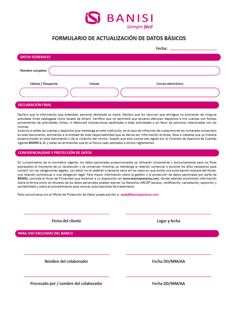 FORMULARIO DE ACTUALIZACIÓN DE DATOS BÁSICOS ULT | PDF