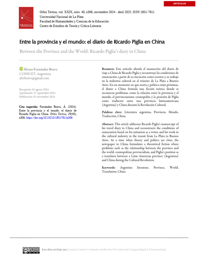 Piglia Entre La Provincia y El Mundo | PDF | Publicación | Buenos Aires