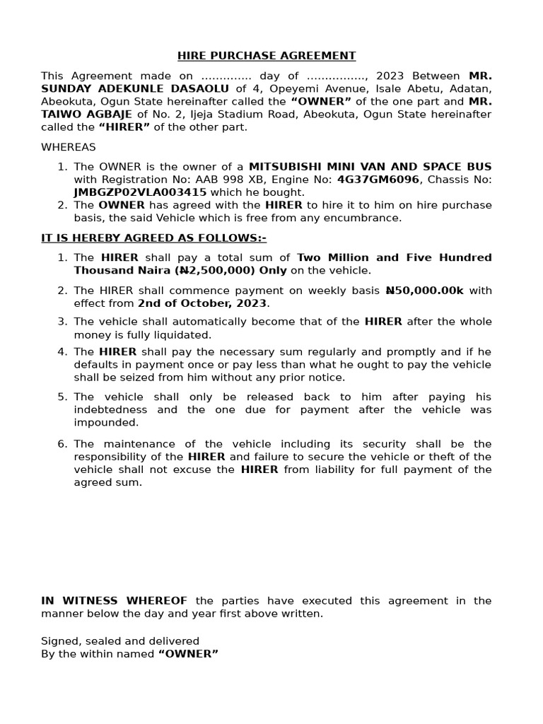 Hire Purchase Agreements | PDF | Business Law | Private Law