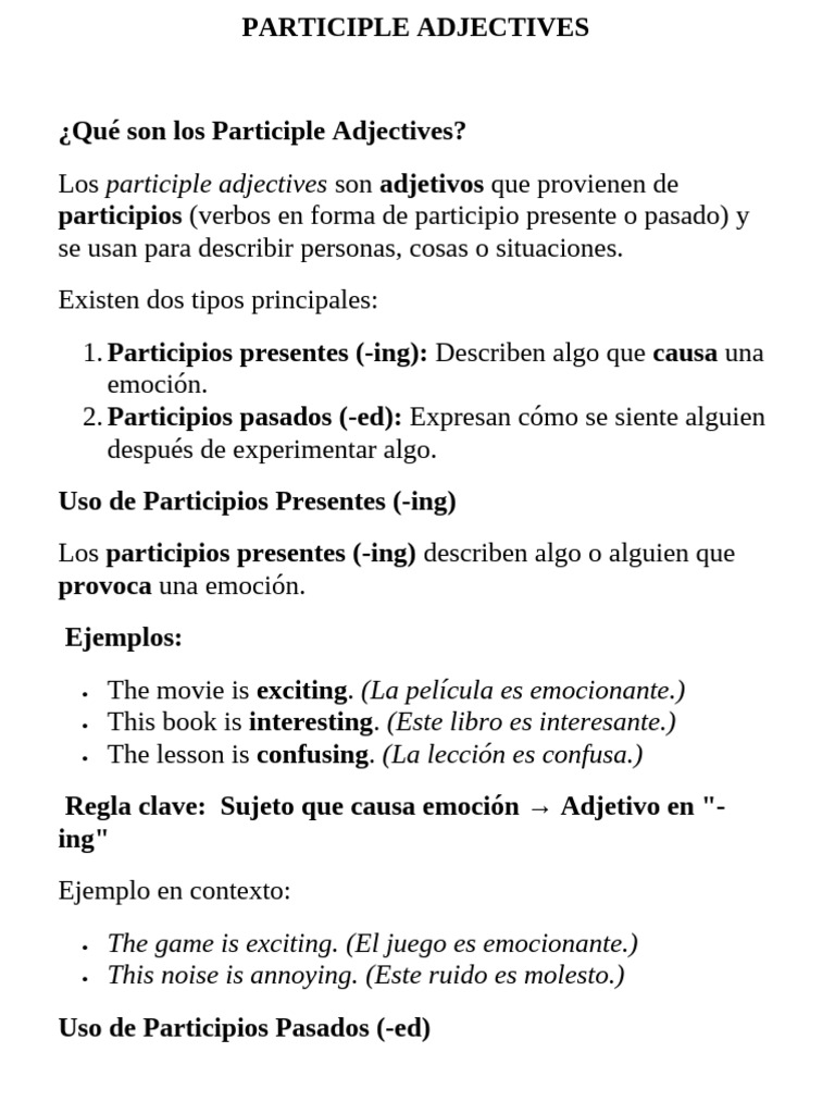 Participle Adjectives | PDF | Sintaxis | Lingüística