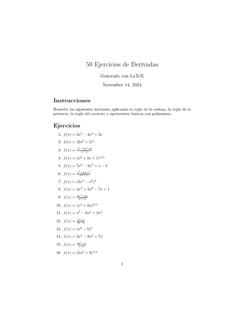 Ejercicios de Derivadas | PDF