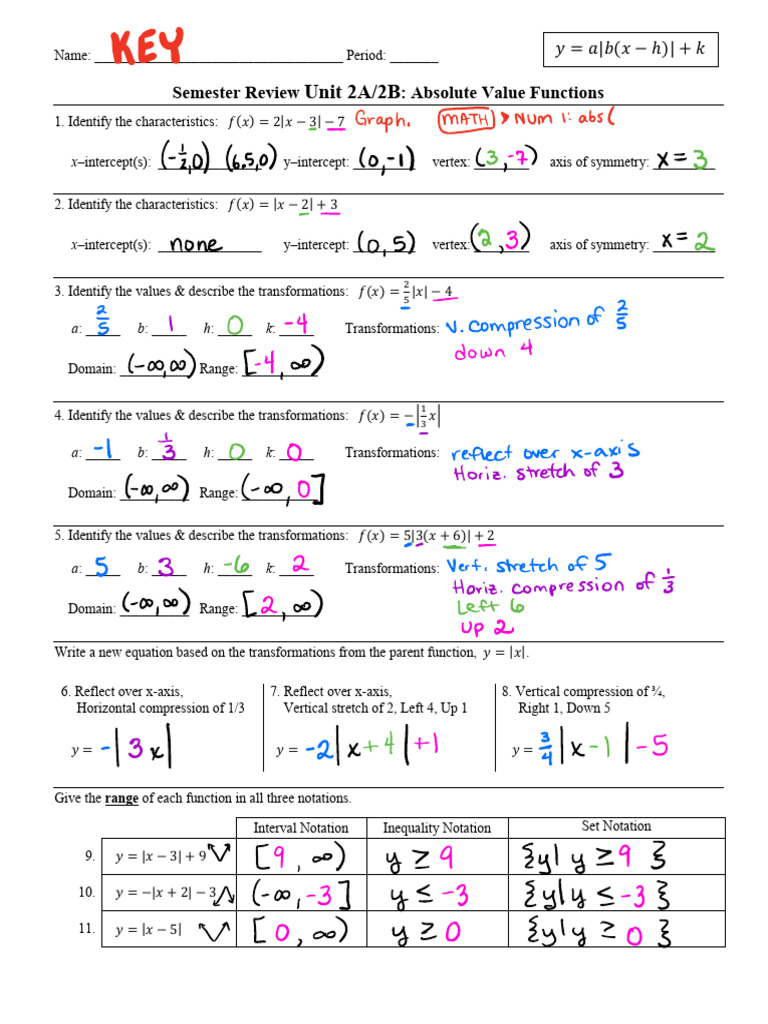 Fall Semester Review 2024 - KEY | PDF | Quadratic Equation | Algebra