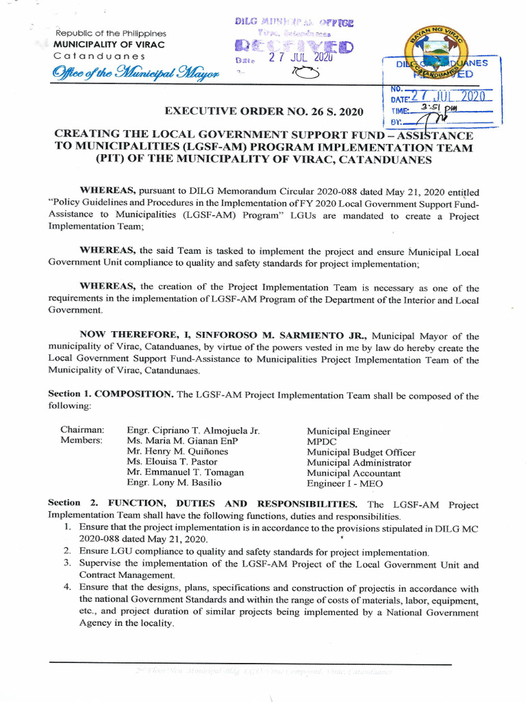 Executive Order No. 26 s 2020 | PDF