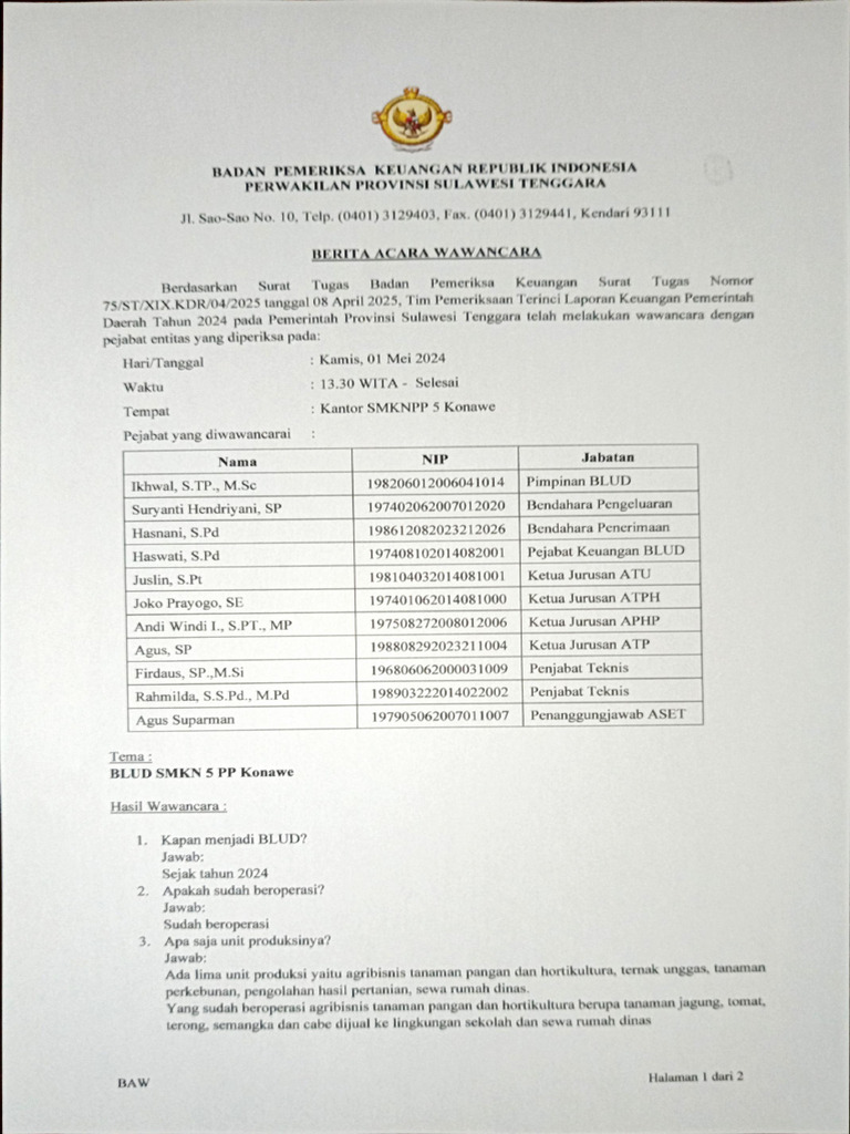 BERITA ACARA BLUD SMKNPP 5 KONAWE | PDF