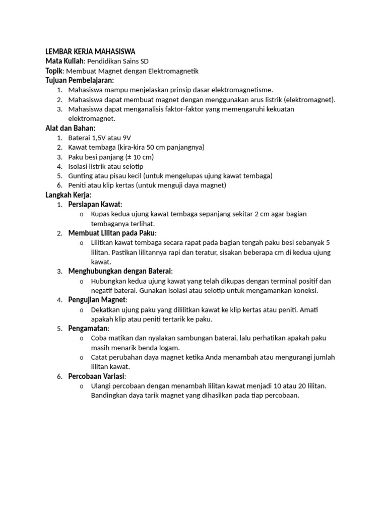 Lembar Kerja Mahasiswa | PDF