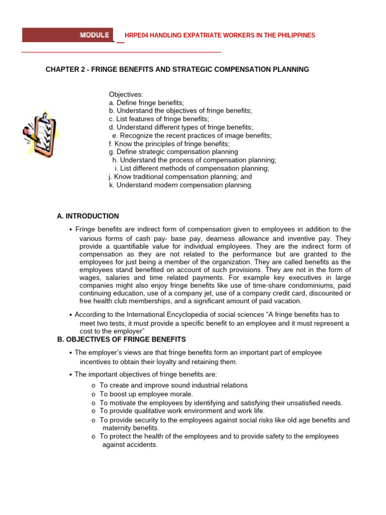 Chapter 2 - FRINGE BENEFITS AND STRATEGIC COMPENSATION PLANNING | PDF | Cost Of Living ...