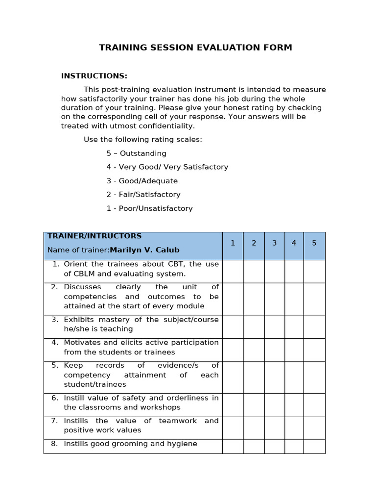 Training Session Evaluation Form | PDF | Cognition | Learning