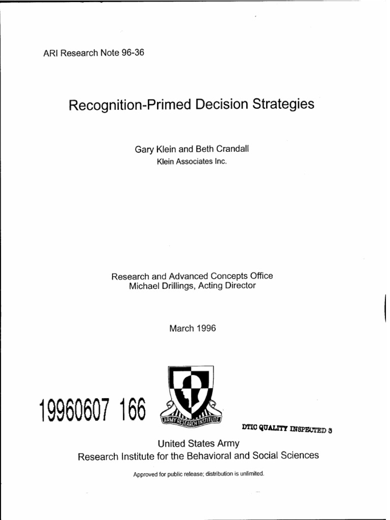 Recognition Primed Decision Strategies | PDF
