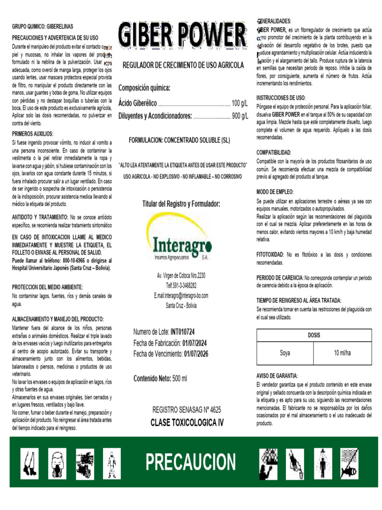 Etiqueta Giber Power x500 ML 9 X 22cm | PDF | Agua | Pesticida