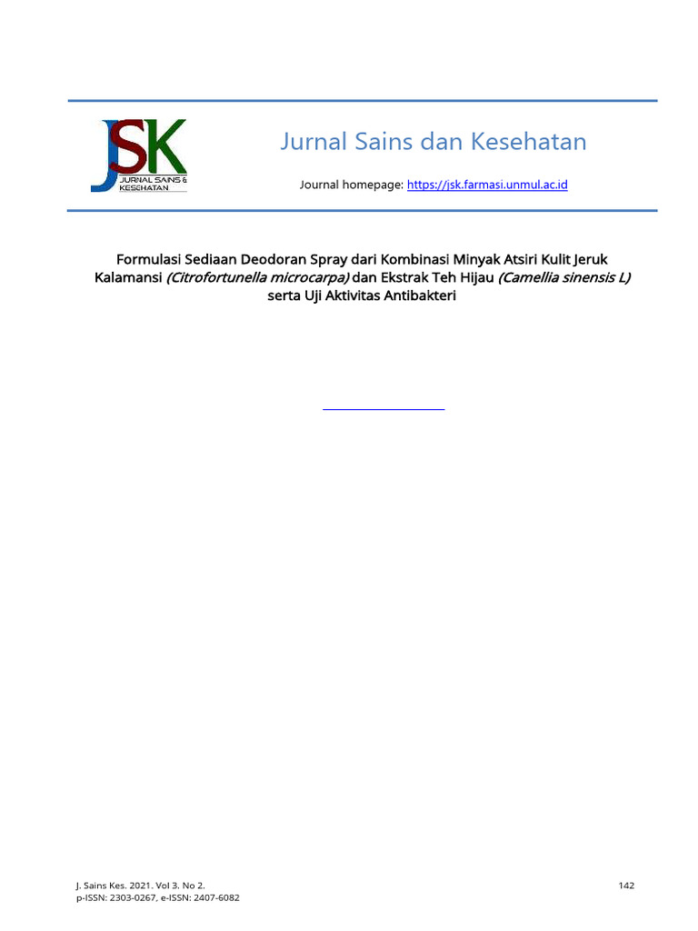 https://jsk.jurnalfamul.com/ Jurnal Sains dan Kesehatan (J. Sains Kes.) JSK Vol. 3 No. 2 (2021 ...