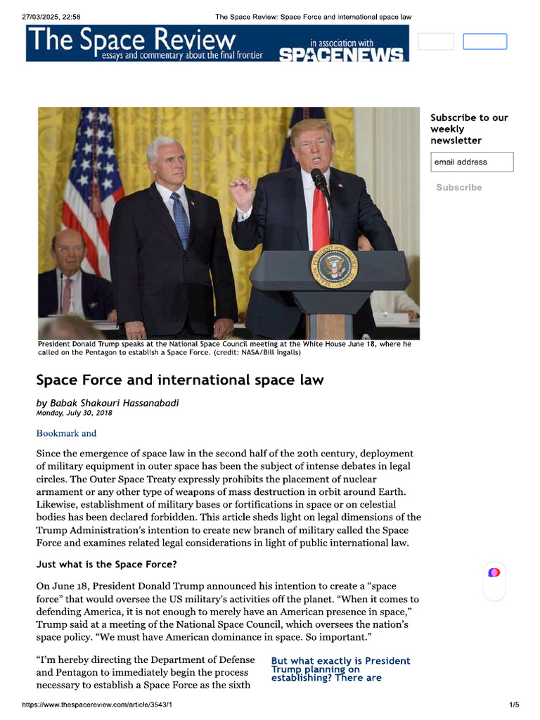 Space Force and International Space Law | PDF