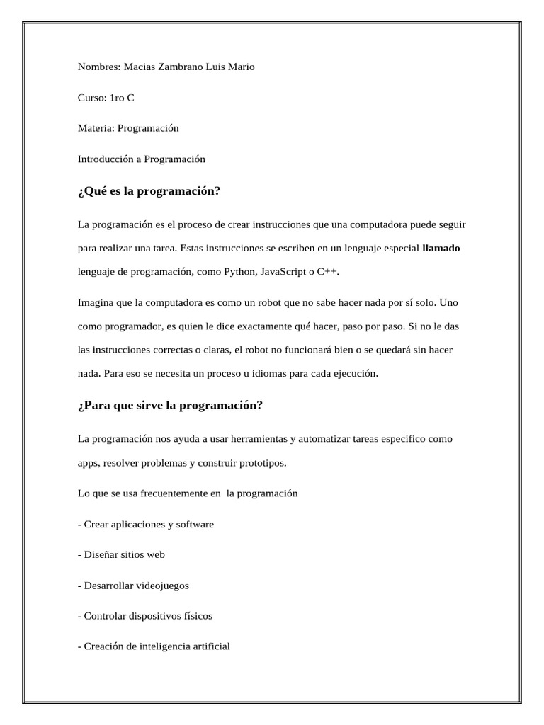 Programacion Introduccion | PDF | Lenguaje de programación | Programación de computadoras