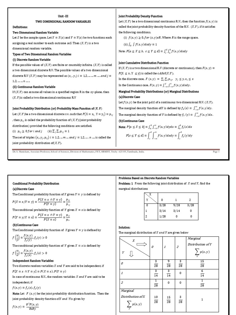 Two-Dimensional Random Variables Explained | PDF | Probability ...