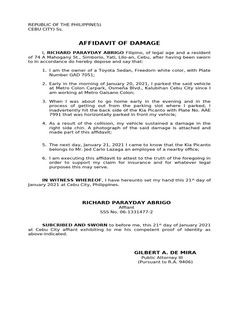 Affidavit of Damage | PDF
