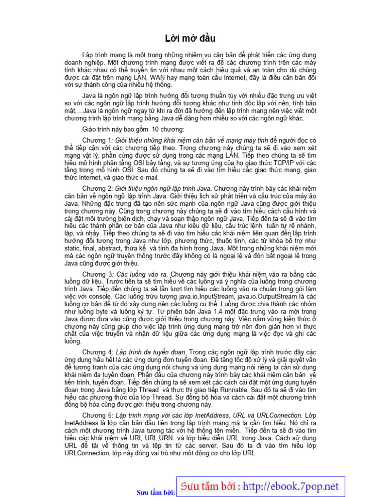 Lap trinh mang voi ngon ngu Java 1 | PDF