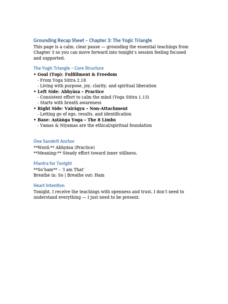 Yogic Triangle Grounding Recap Sheet Surya | PDF