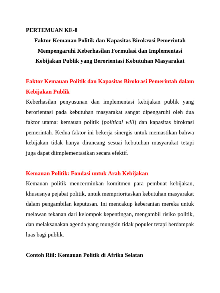 8. Faktor Kemauan Politik dan Kapasitas Birokrasi Pemerintah | PDF