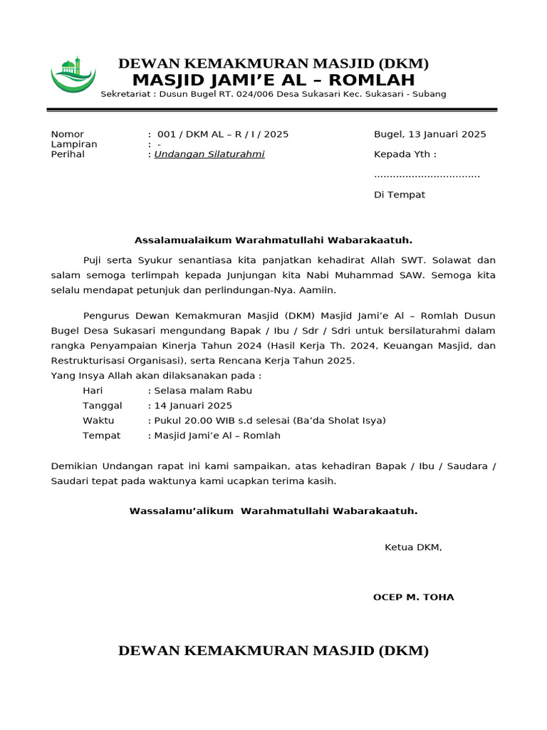 Surat Undangan DKM | PDF