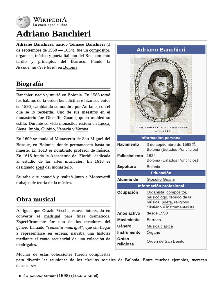 Adriano Banchieri: Compositor Barroco Italiano | PDF | Musicología