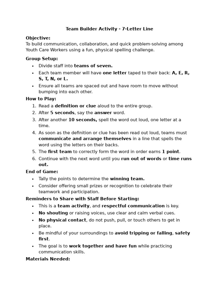 Team Building: 7-Letter Spelling Game | PDF