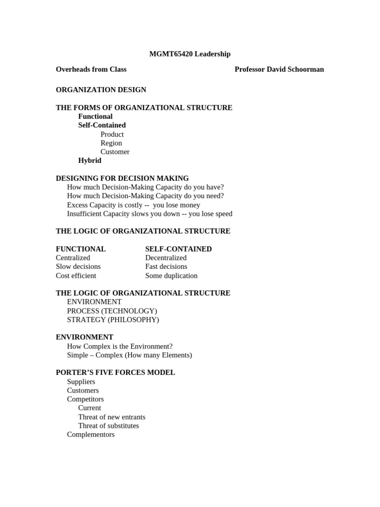 65420 Organizational Design Notes | PDF | Decision Making ...