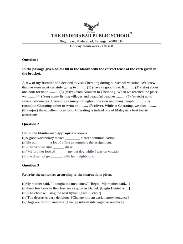 Class 8 Holiday Homework Guide | PDF