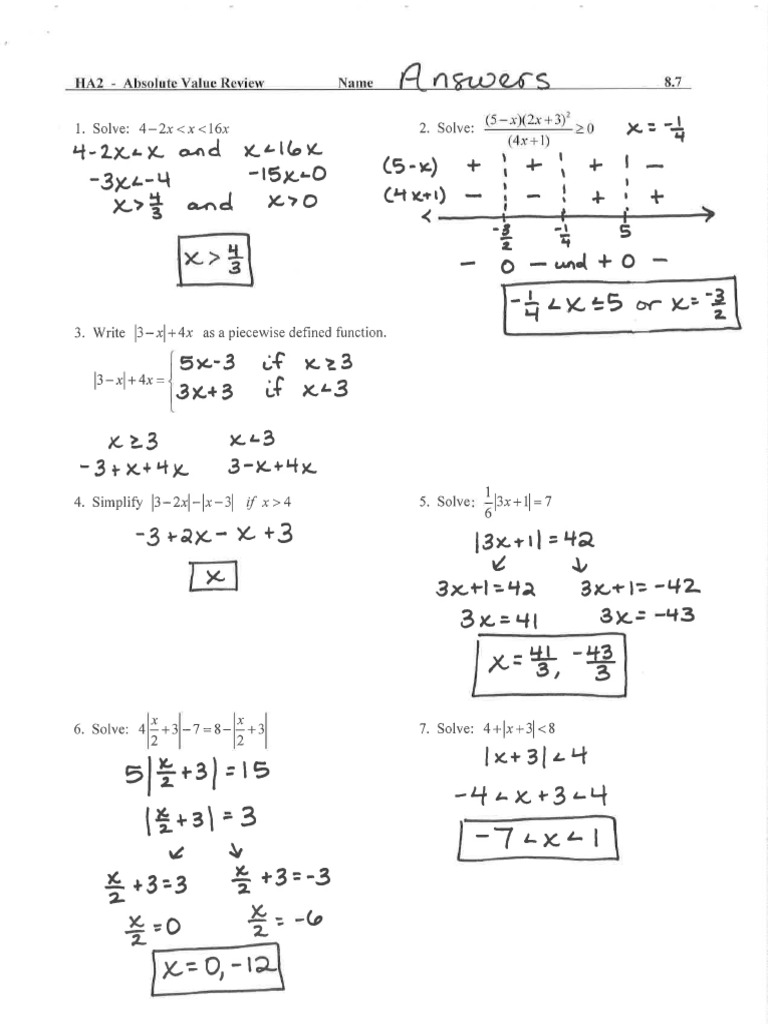 HA2 8.7 Assignment (Absolute Value Review) Answers | PDF