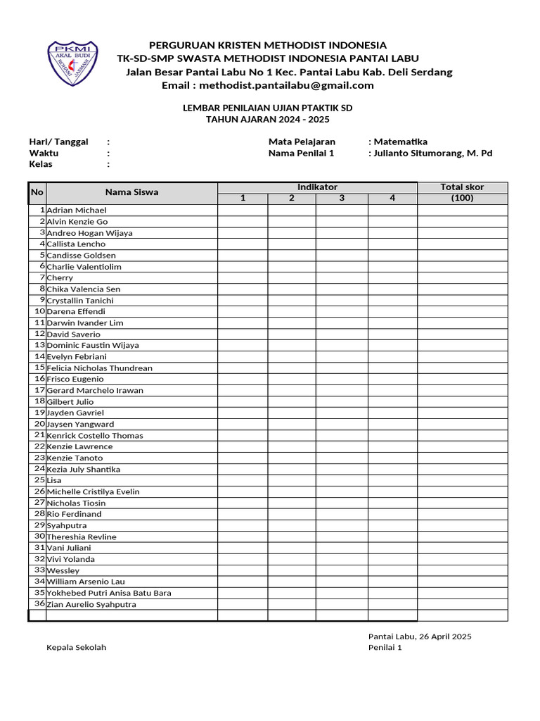 Lembar Penilaian Ujian Praktik B. Ingg Kelas 6 SD | PDF