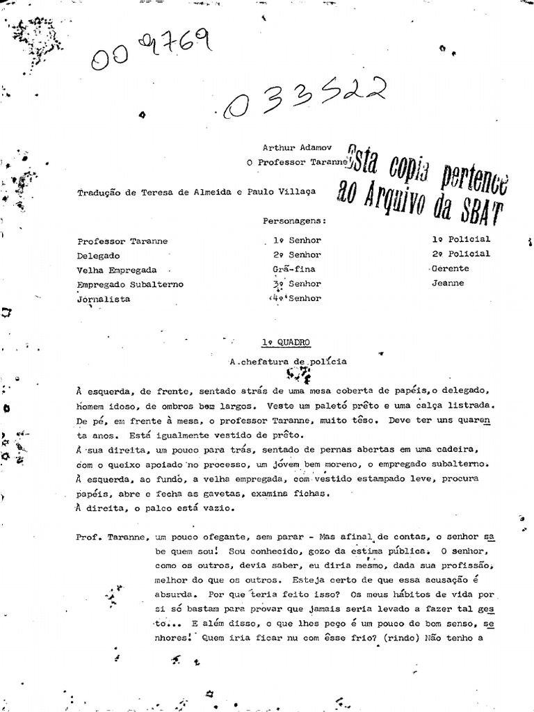 O PROFESSOR TARANNE DE ARTHUR ADAMOV Por Teresa de Almeida e Paulo ...