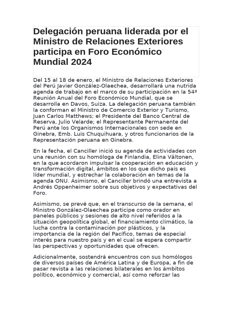 Foro Económico Mundial 2024 | PDF | Perú | foro Economico Mundial